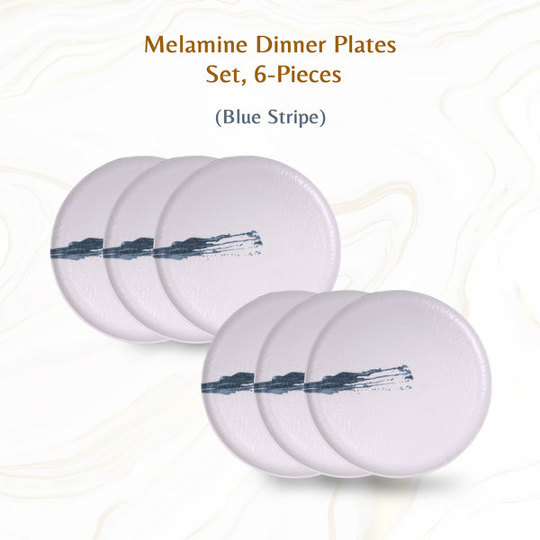 6 Pcs Melamine Donna Hammered Blue Stripe Dinner Set | Designer Indian ...