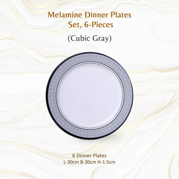 6 Pcs Vintage Cubic Gray Melamine Dinner Plate Set | Designer Heavy We ...